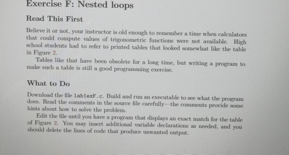 Solved Exercise F: Nested loops Read This First Believe it | Chegg.com
