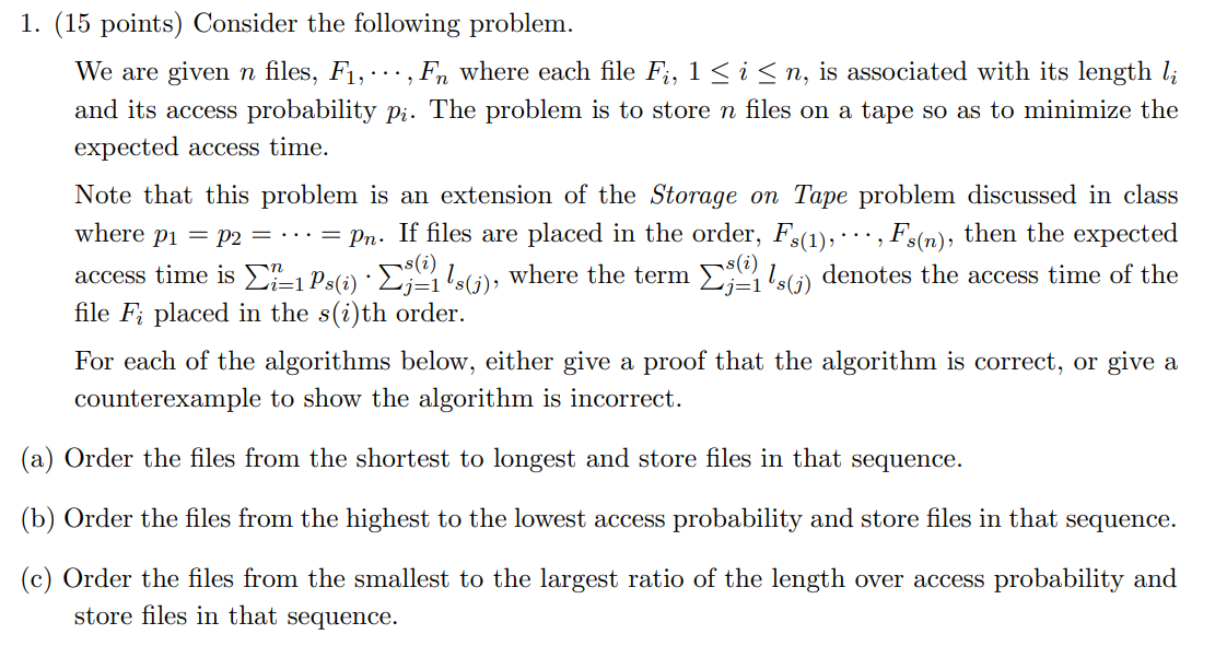 Solved 1. (15 points) Consider the following problem. We are | Chegg.com