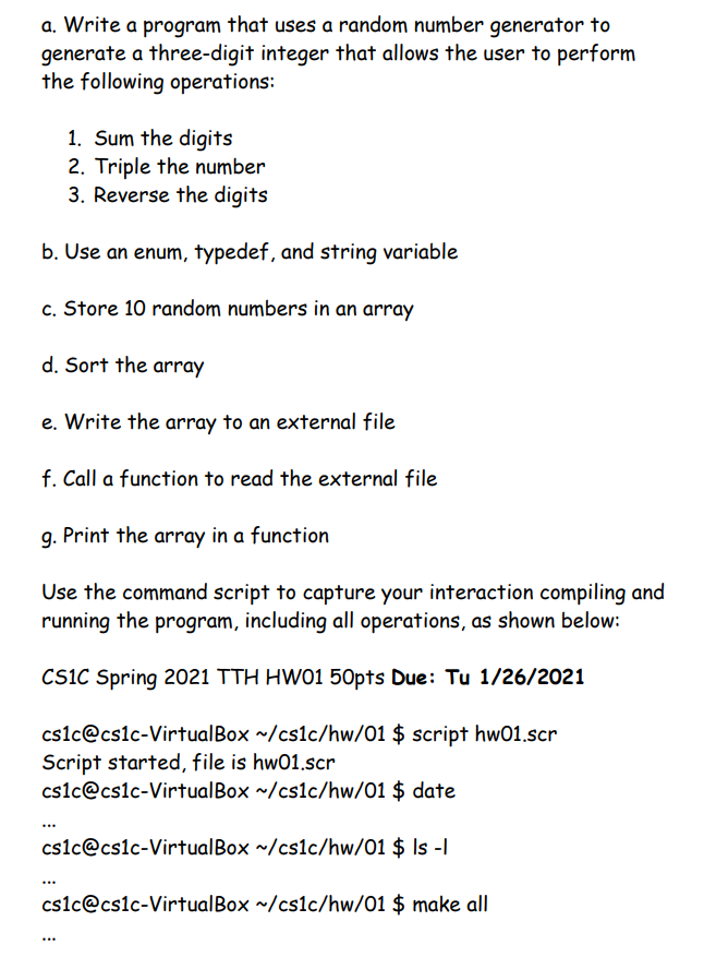 Solved a. Write a program that uses a random number | Chegg.com