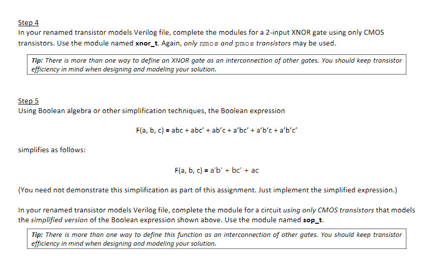 Solved Step 4 In your renamed transistor models Verilog | Chegg.com