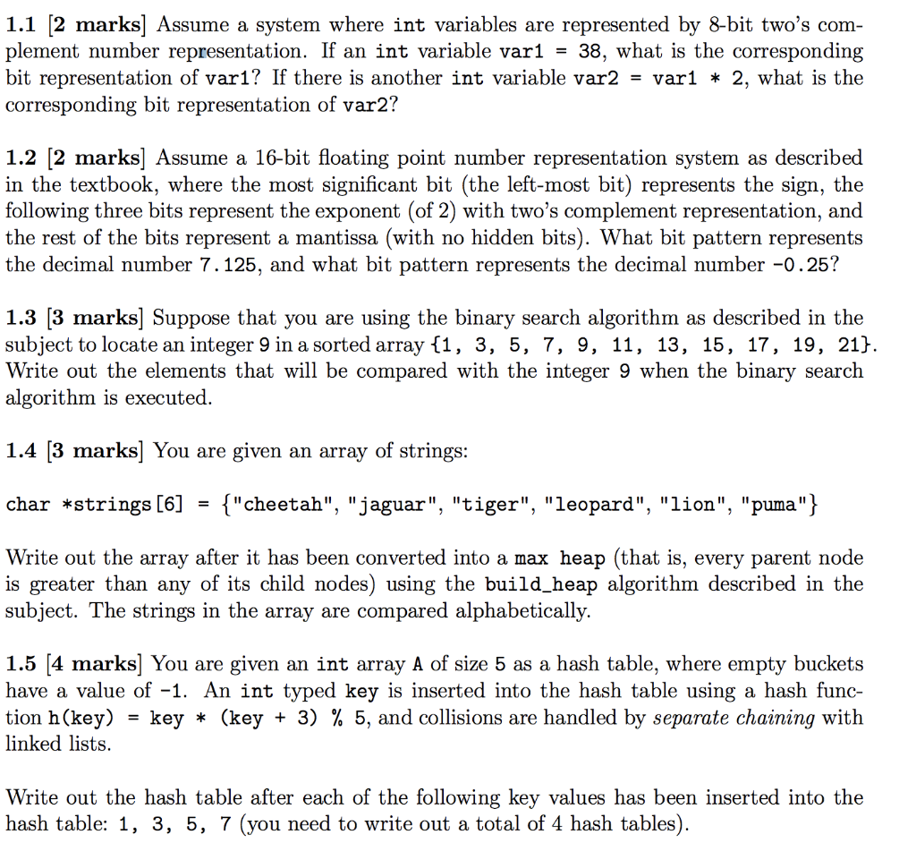 Solved 1.1 2 marks] Assume a system where int variables are | Chegg.com