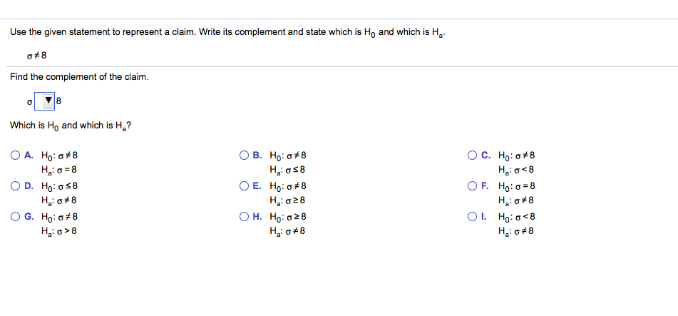 Solved Use the given statement to represent a claim. Write | Chegg.com