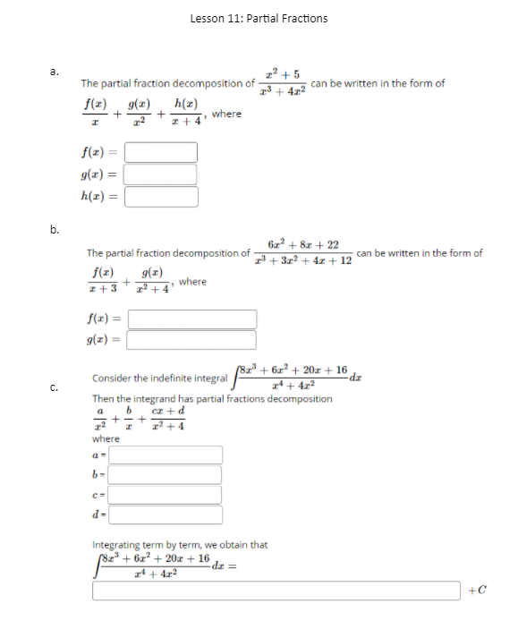 Solved Lesson 11: Partial Fractions a. 2? + 5 The partial | Chegg.com
