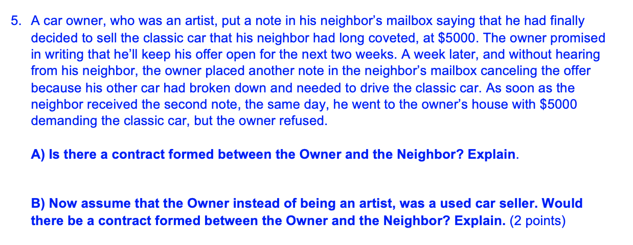 Solved 5 A Car Owner Who Was An Artist Put A Note In His Chegg