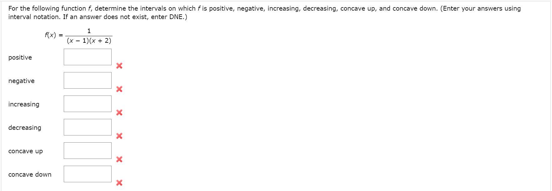 Solved For the following function f, determine the intervals | Chegg.com