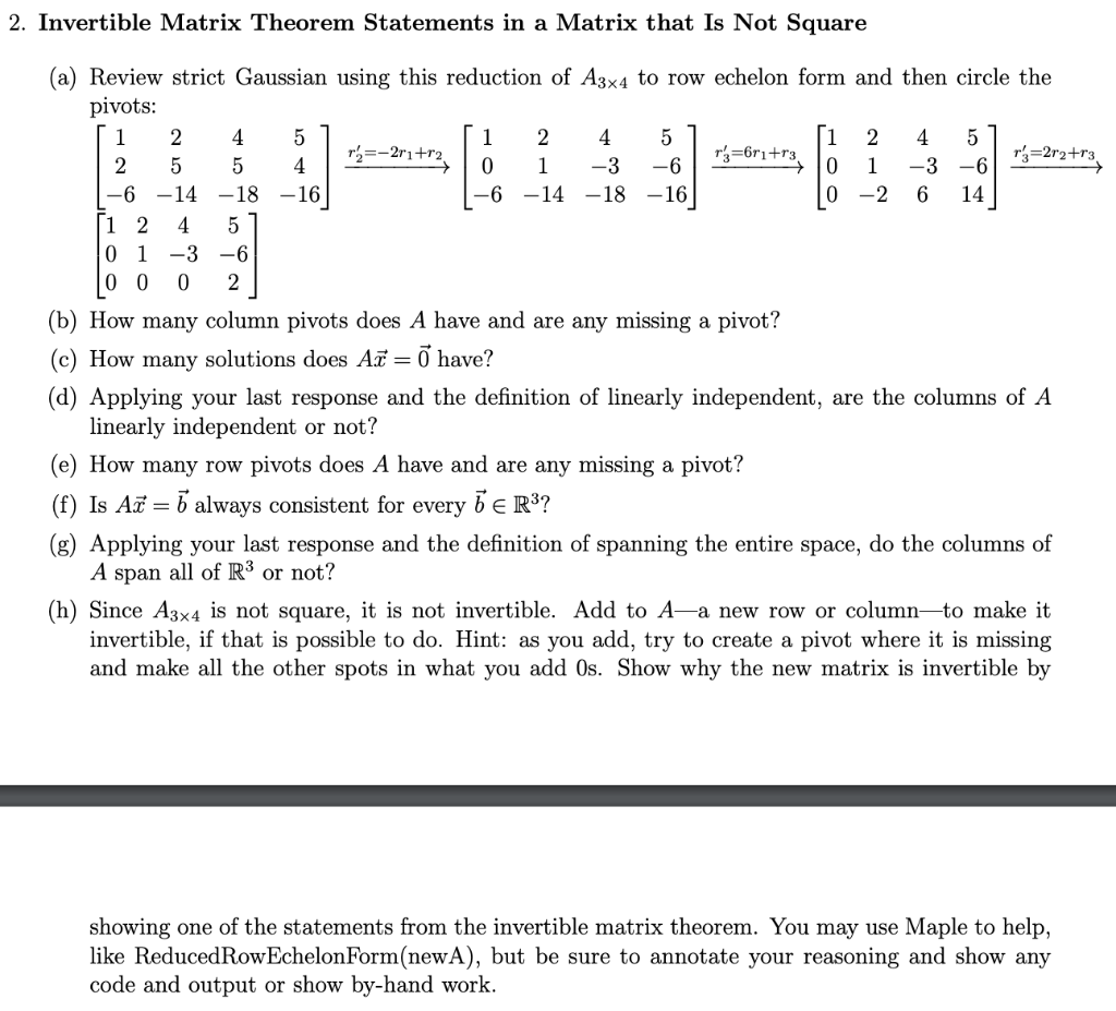 Solved Invertible Matrix Theorem Statements in a Matrix that | Chegg.com