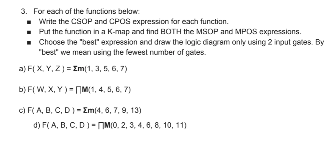 Solved 3. For each of the functions below: Write the CSOP | Chegg.com