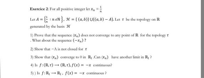 Solved For all positive integer let X_n = 1/n Let A = {1/n: | Chegg.com