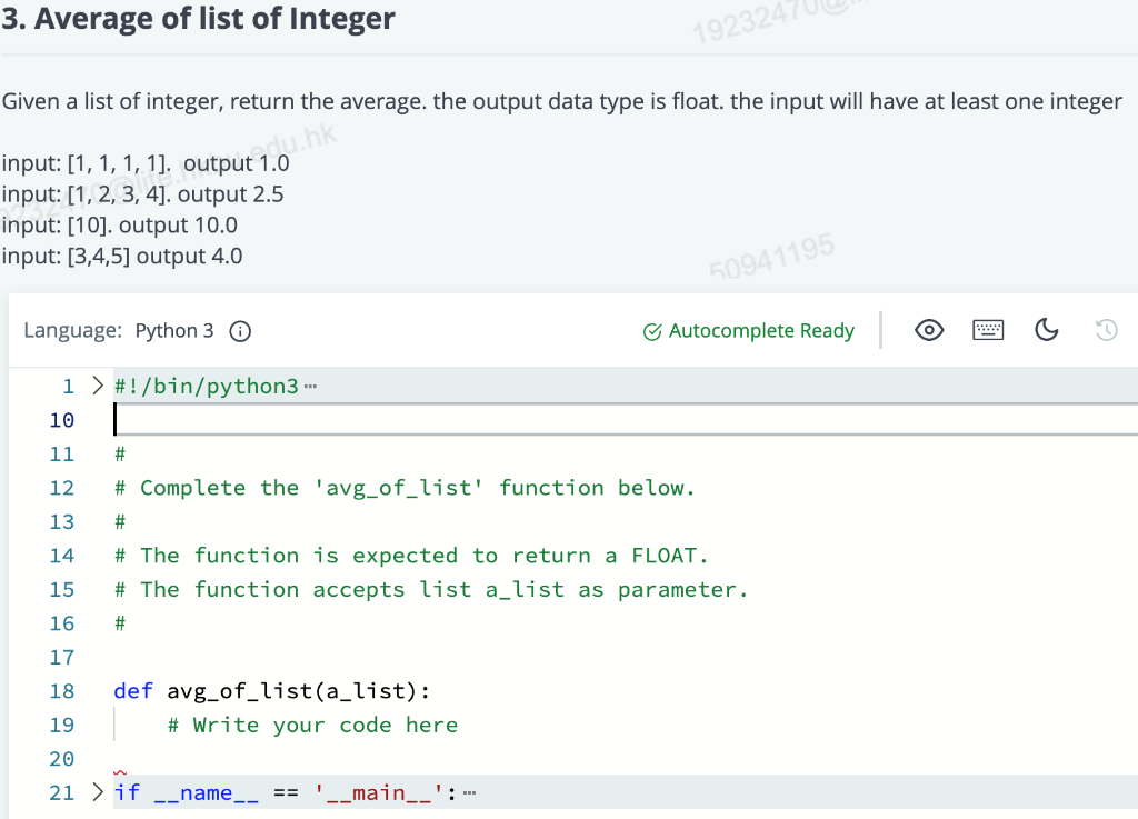 Solved Given a list of integer, return the average. the | Chegg.com