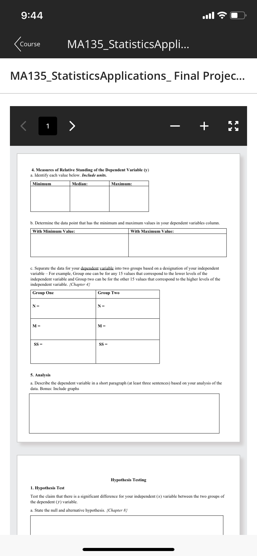 MA135_StatisticsApplications_Final Projec... | Chegg.com
