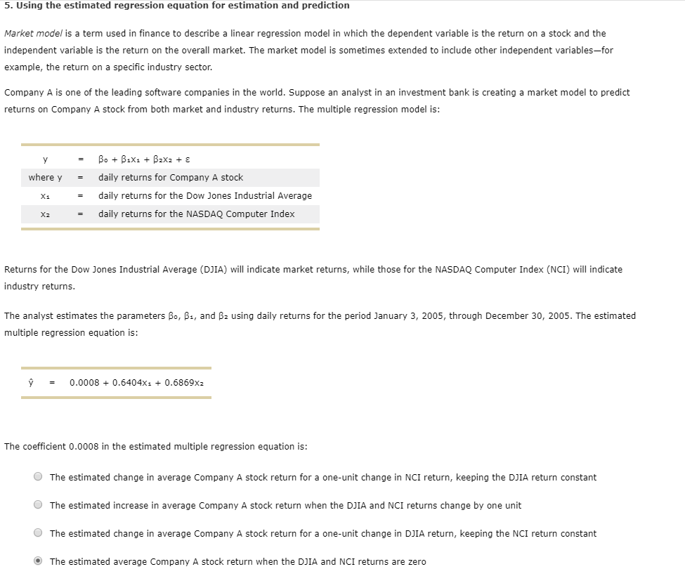 Solved 5. Using the estimated regression equation for | Chegg.com