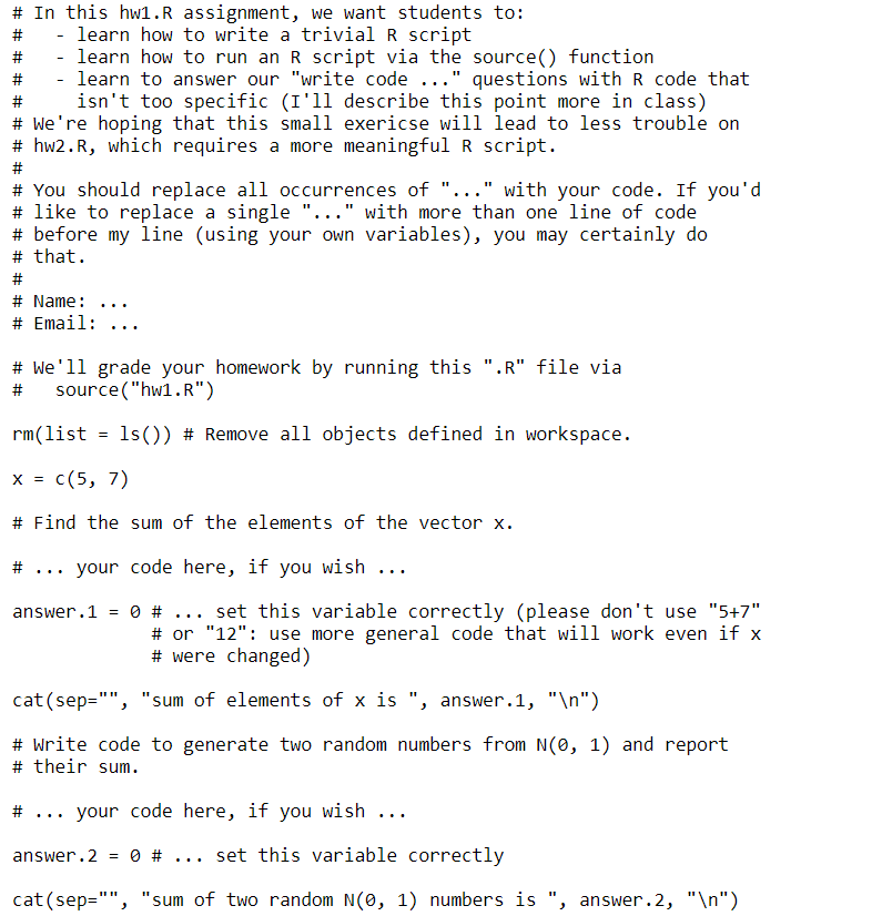 Solved # # In this hw1.R assignment, we want students to: - | Chegg.com