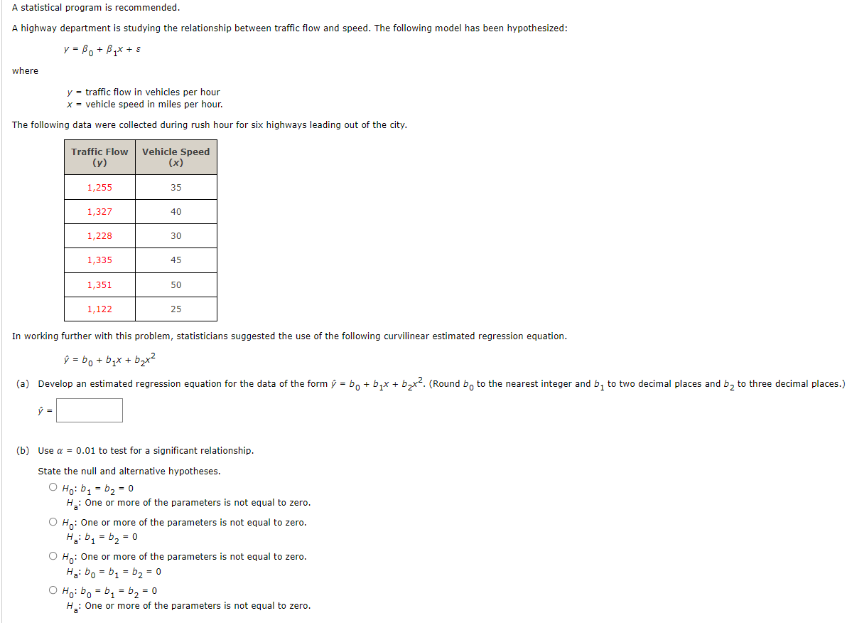 Solved A highway department is studying the relationship | Chegg.com