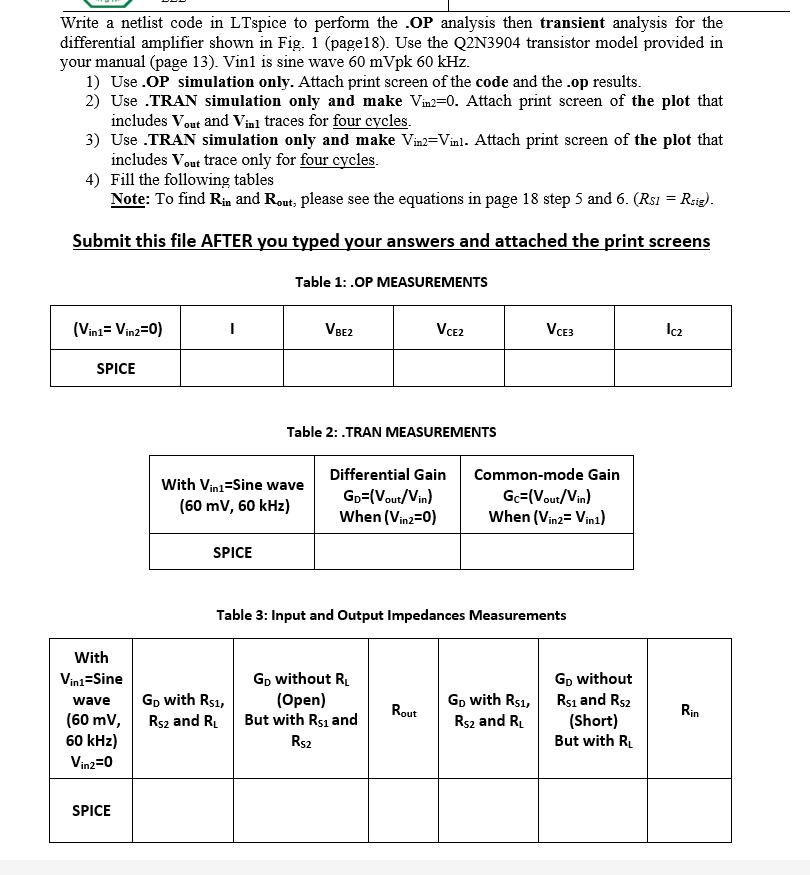 Write a netlist code in LTspice to perform the .OP | Chegg.com