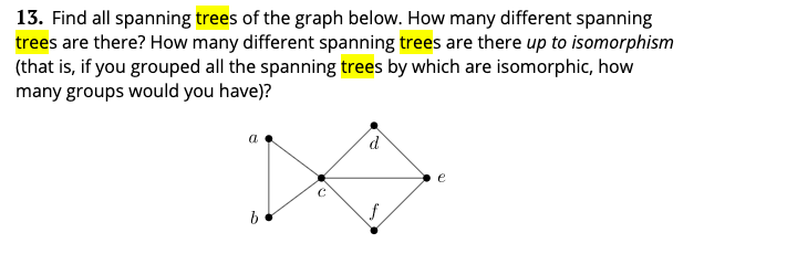 13. Find all spanning trees of the graph below. How | Chegg.com