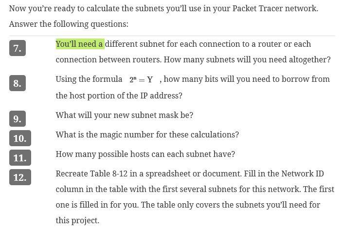 Solved Now you're ready to calculate the subnets you'll use | Chegg.com