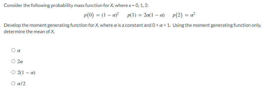 Solved Consider the following probability mass function for | Chegg.com