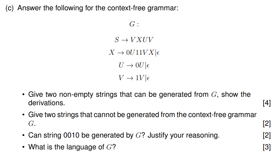 Solved (c) Answer the following for the context-free | Chegg.com