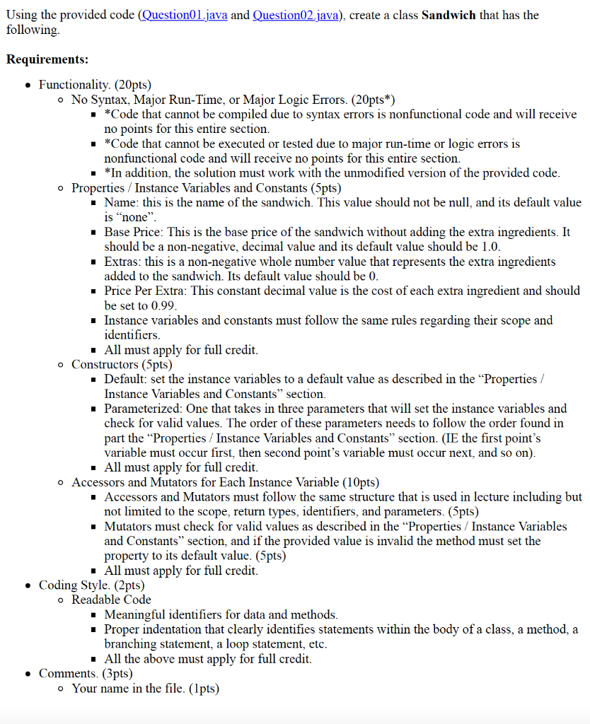 Solved Using the provided code (Question01.java and | Chegg.com