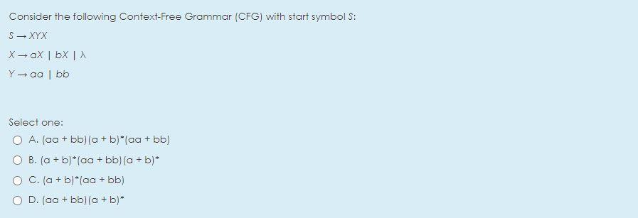Solved Consider the following Context-Free Grammar (CFG) | Chegg.com