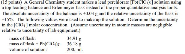 Solved (15 points) A General Chemistry student makes a lead | Chegg.com