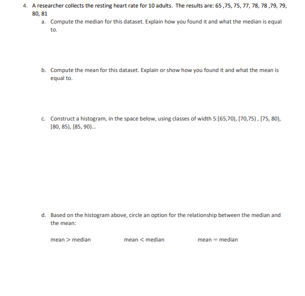 Solved A researcher collects the resting heart rate for 10 | Chegg.com