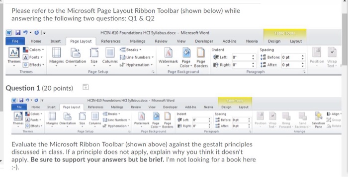 Solved , Please refer to the Microsoft Page Layout Ribbon | Chegg.com