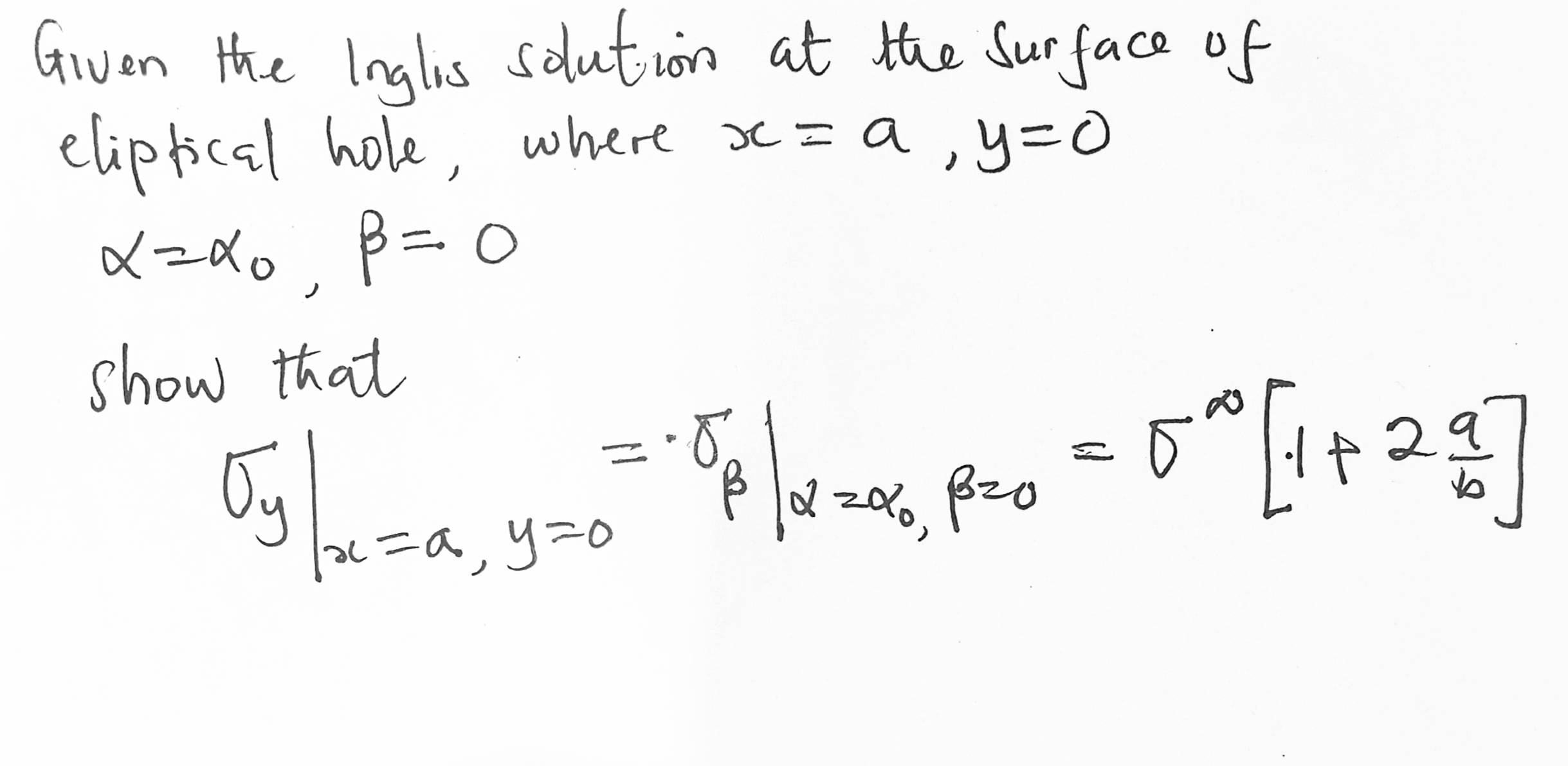 Solved Given the Inglis solution at the surface of eliptical | Chegg.com