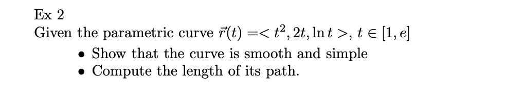 Solved Ex 2Given the parametric curve | Chegg.com