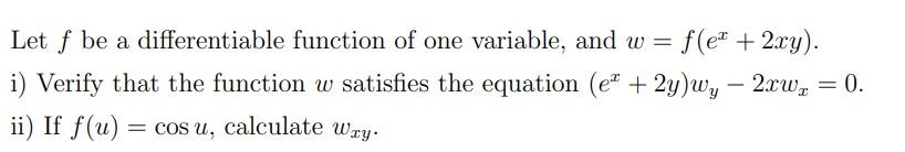 Solved Let F Be A Differentiable Function Of One Variable 6972
