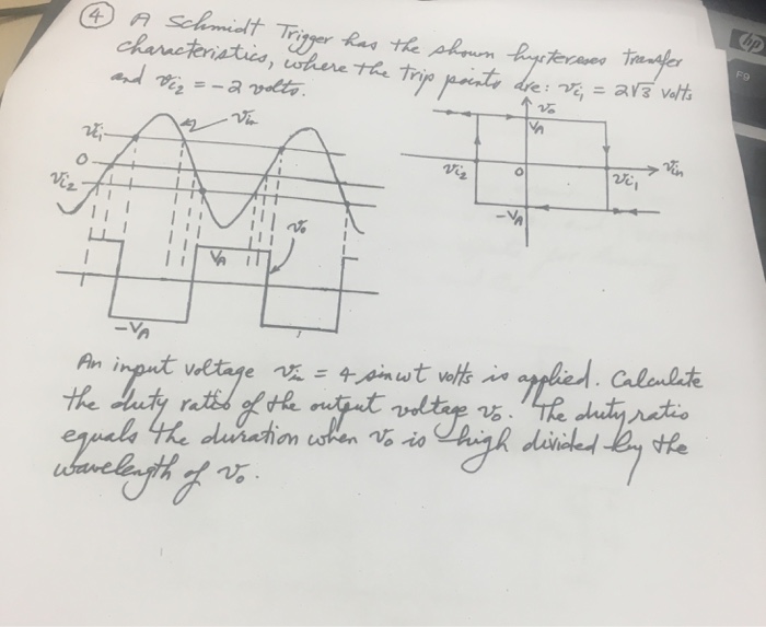 Solved A Schmidt trigger has the shown hysteresis transfer | Chegg.com