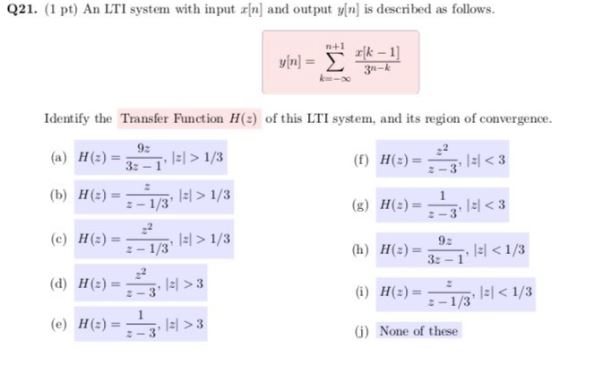 Solved Q21. (1 pt) An LTI system with input [n] and output | Chegg.com