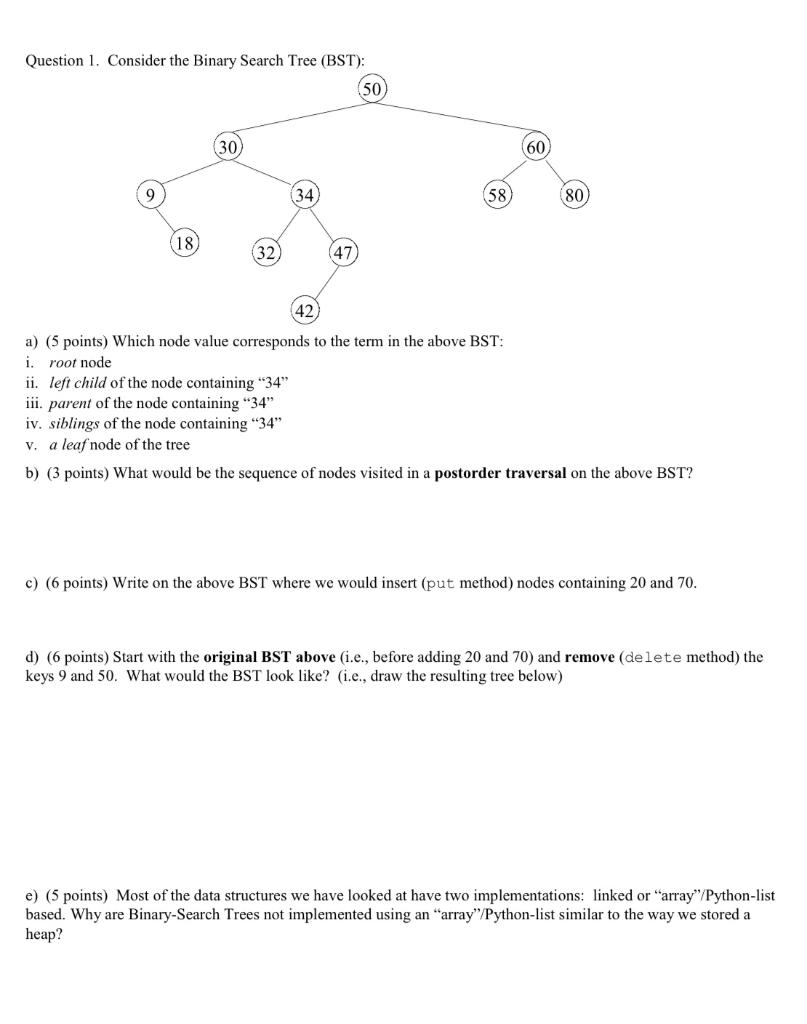 Solved Question 1. Consider the Binary Search Tree (BST): a) | Chegg.com