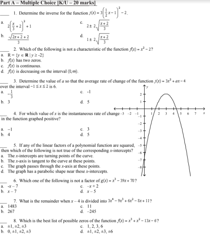 Solved Part A - Multiple Choice (K/U – 20 marks 1. Determine | Chegg.com