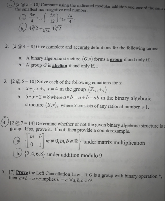 Solved I need help with this abstract algebra practice test. | Chegg.com