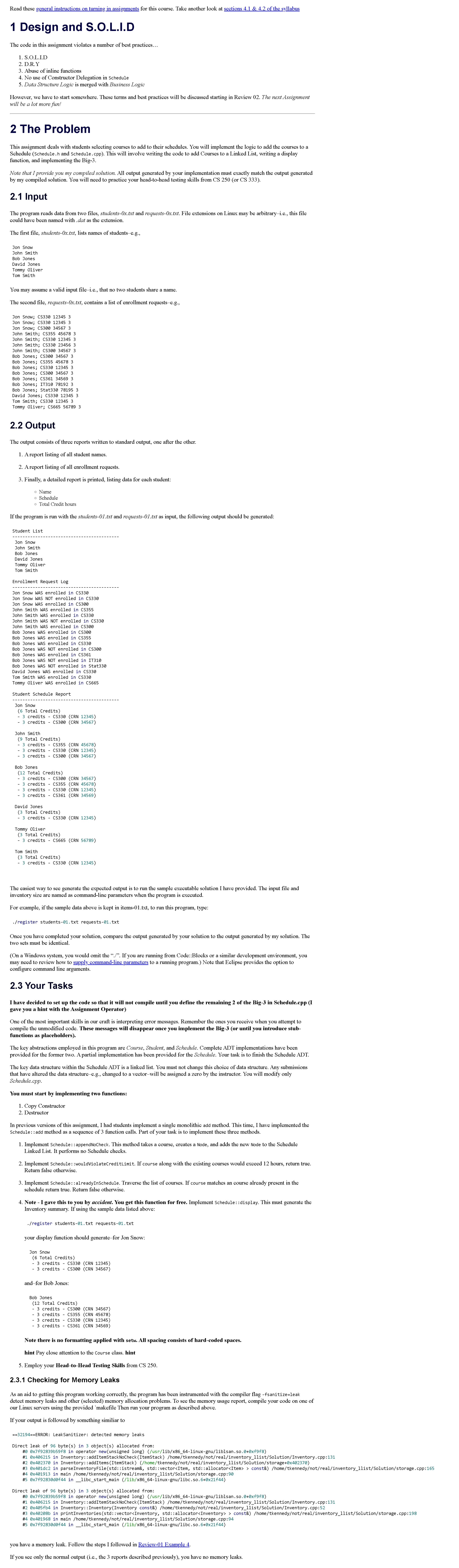 Solved 1 Design and S.O.L.I.D The code in this assignment | Chegg.com