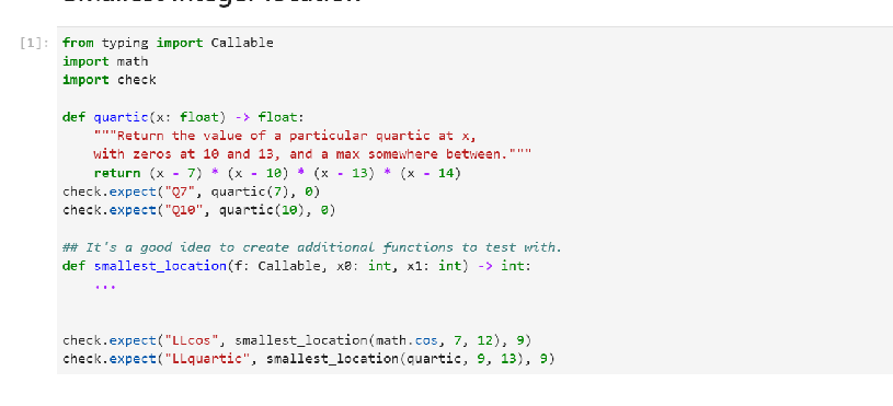 Solved Write a function smallest_location(f: Callable, x0 : | Chegg.com