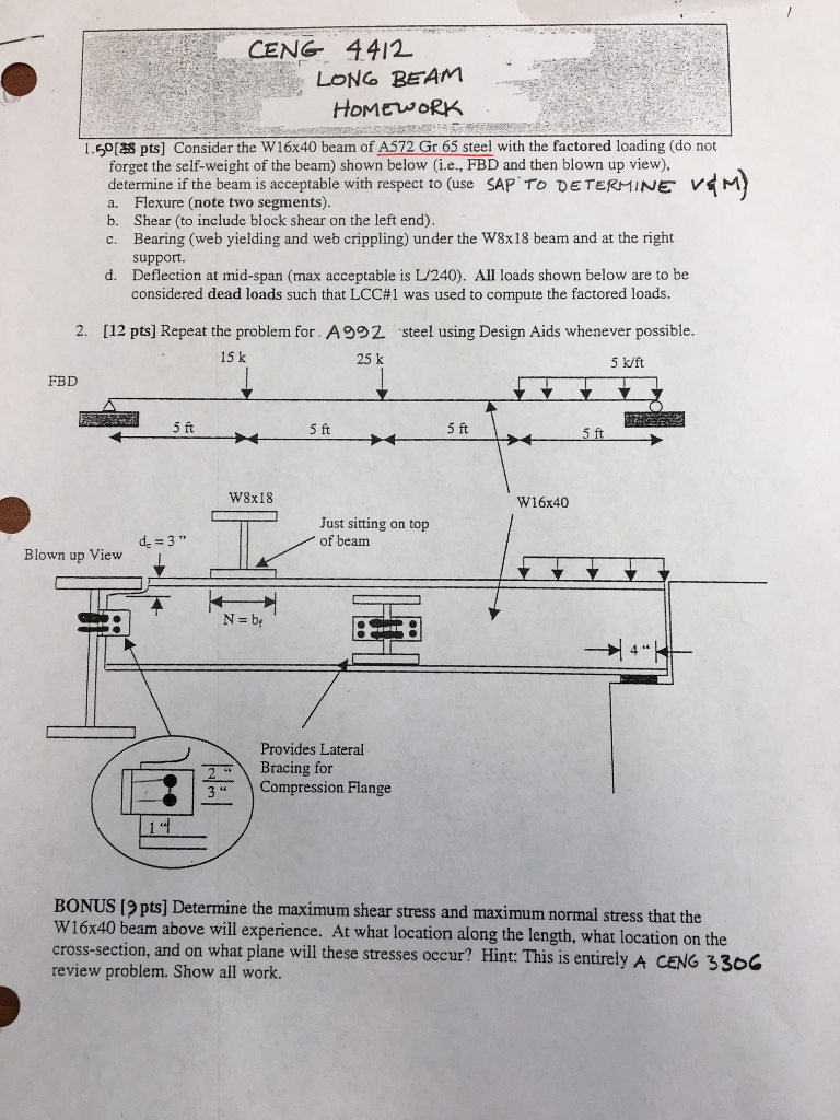 Solved CENG 4412 LONG BEAM HOMEWORK 1.50[*8 pts] Consider | Chegg.com