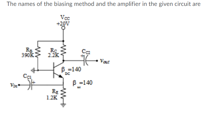 Solved The names of the biasing method and the amplifier in | Chegg.com