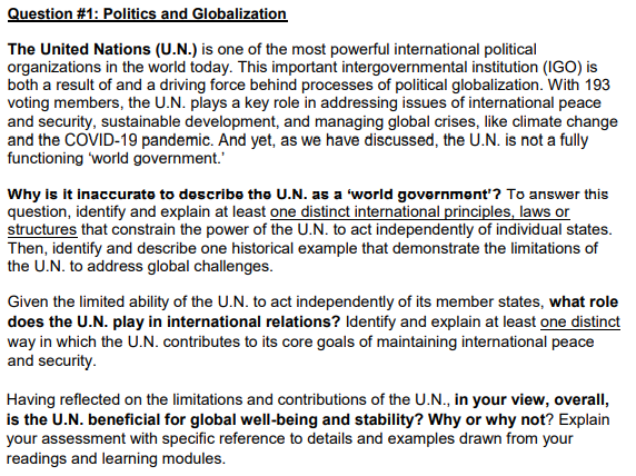 Question \#1: Politics and Globalization The United | Chegg.com