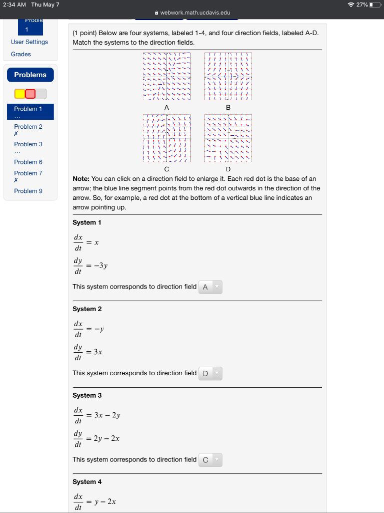 Solved 2:34 AM Thu May 7 27%O A webwork.math.ucdavis.edu | Chegg.com