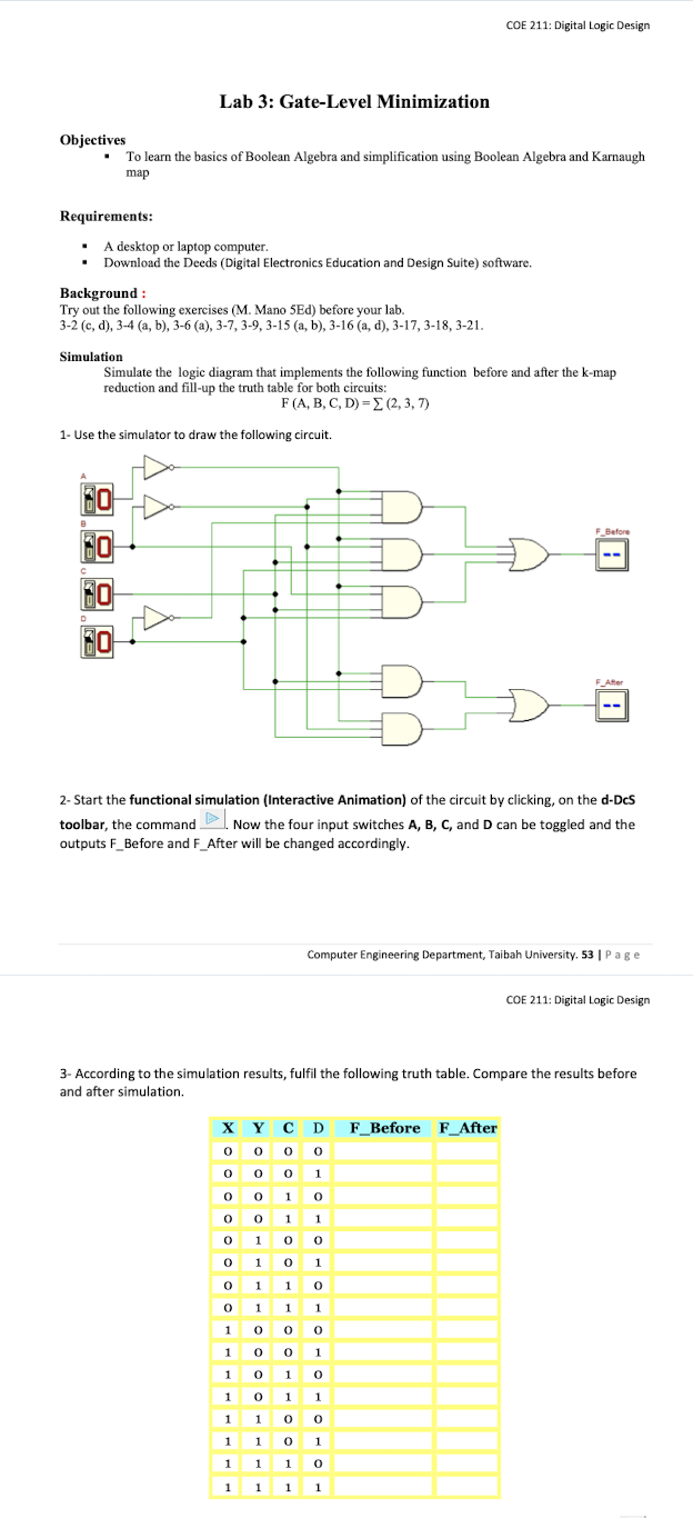 COE 211: Digital Logic Design Lab 3: Gate-Level | Chegg.com