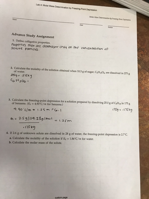 Solved Lab 4: Molar Mass Determination by Freezing-Point | Chegg.com