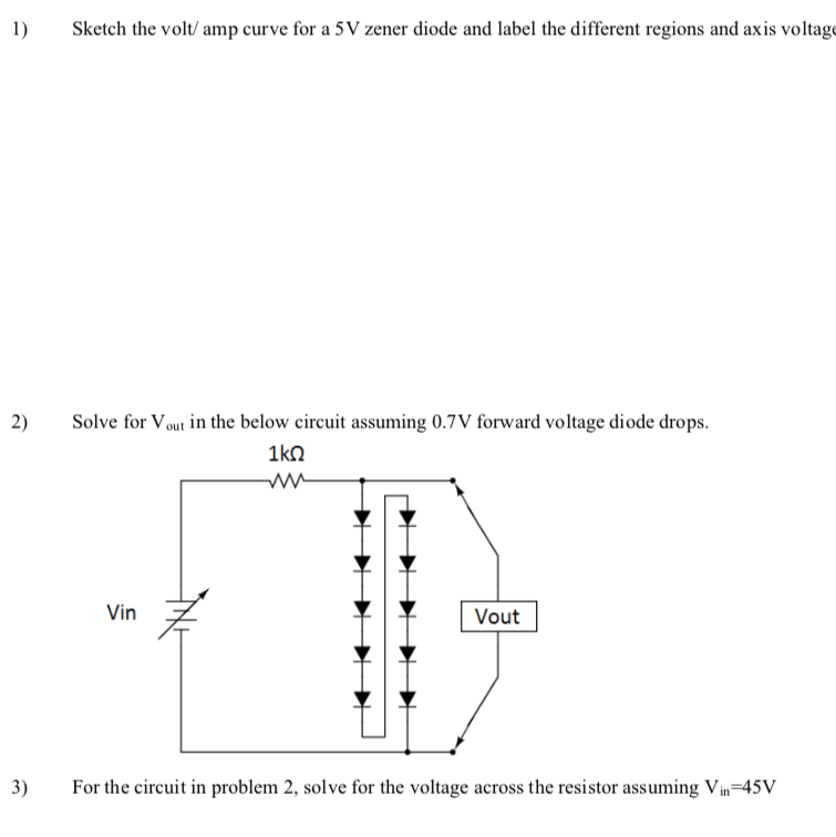 Solved 1) Sketch the volt/ amp curve for a 5V zener diode | Chegg.com