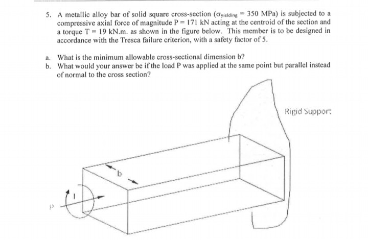 Solved 5. A metallic alloy bar of solid square cross-section | Chegg.com