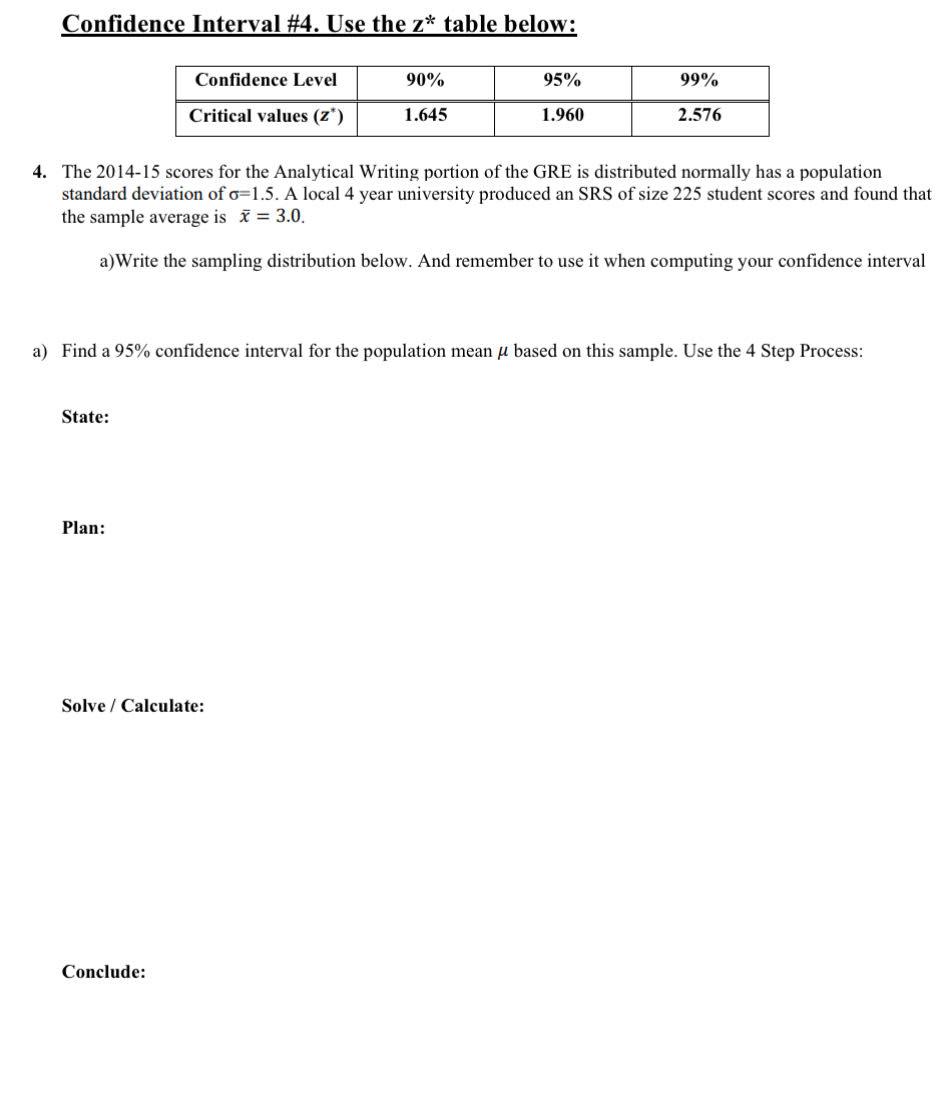 Solved Confidence Interval \#4. Use the z∗ table below: 4. | Chegg.com