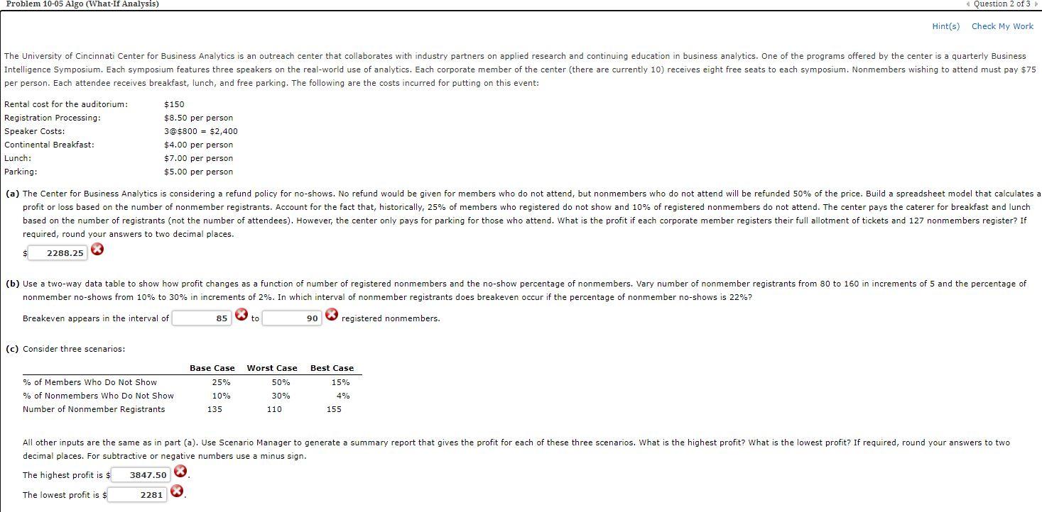 Solved Problem 10-05 Algo (What If Analysis) Question 2 of 3 | Chegg.com