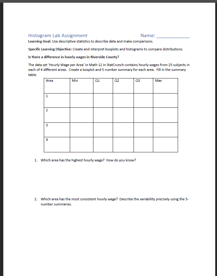 Learning Goal: Use descriptive statistics to describe | Chegg.com