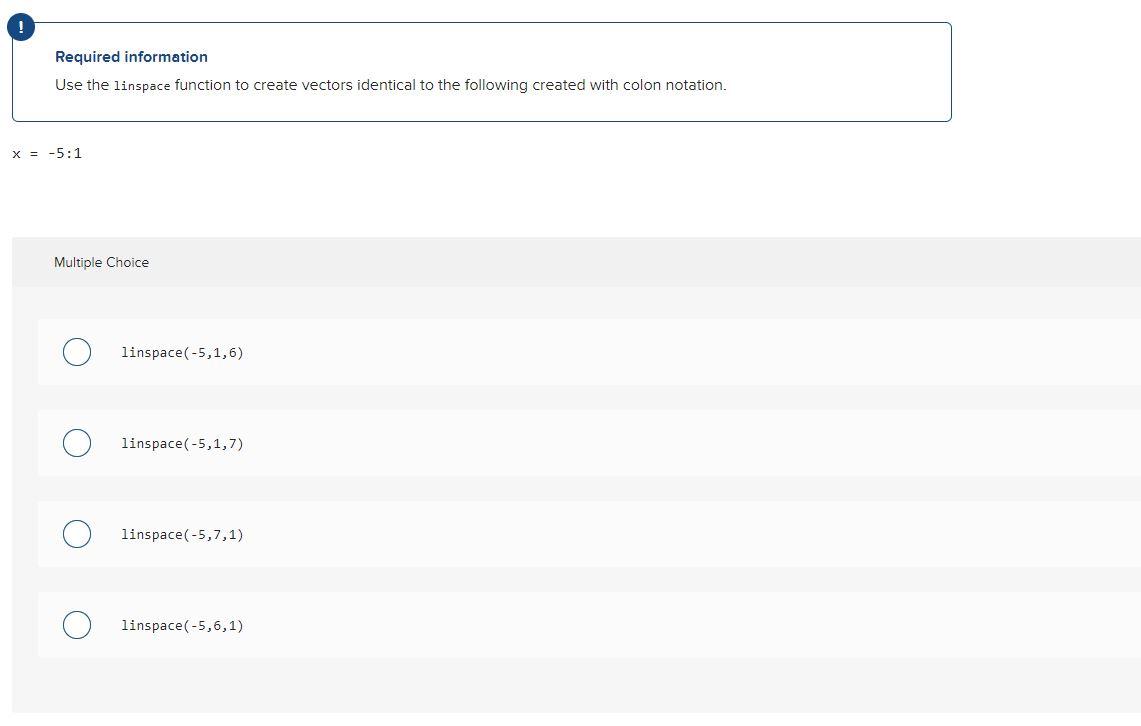 Solved Required information Use the linspace function to | Chegg.com