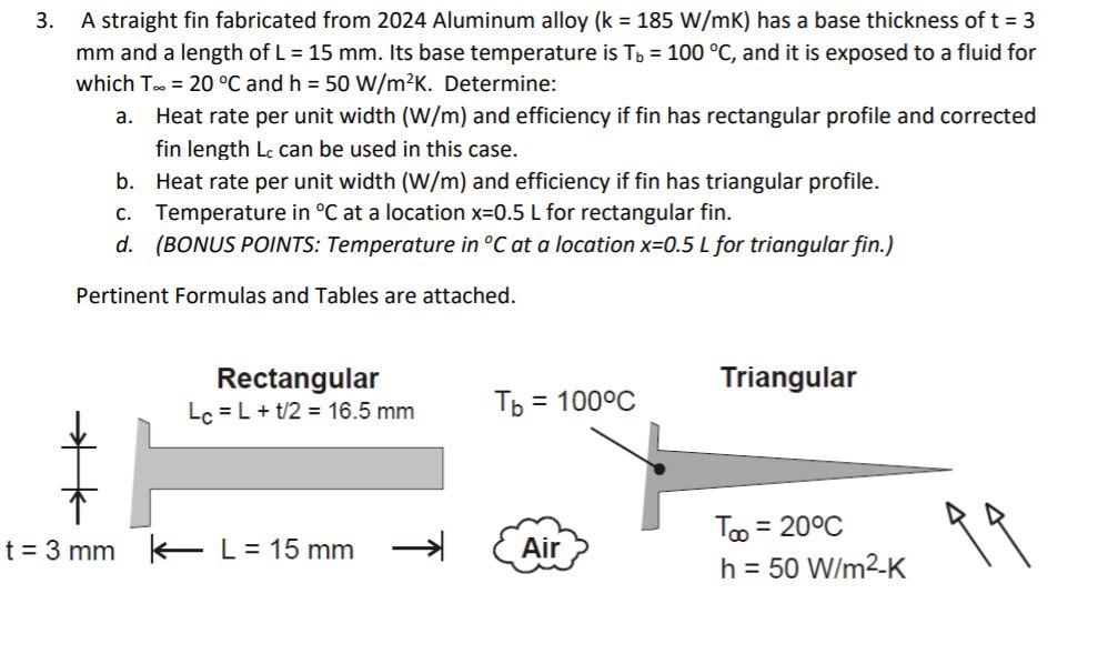 Solved 3. A straight fin fabricated from 2024 Aluminum alloy | Chegg.com
